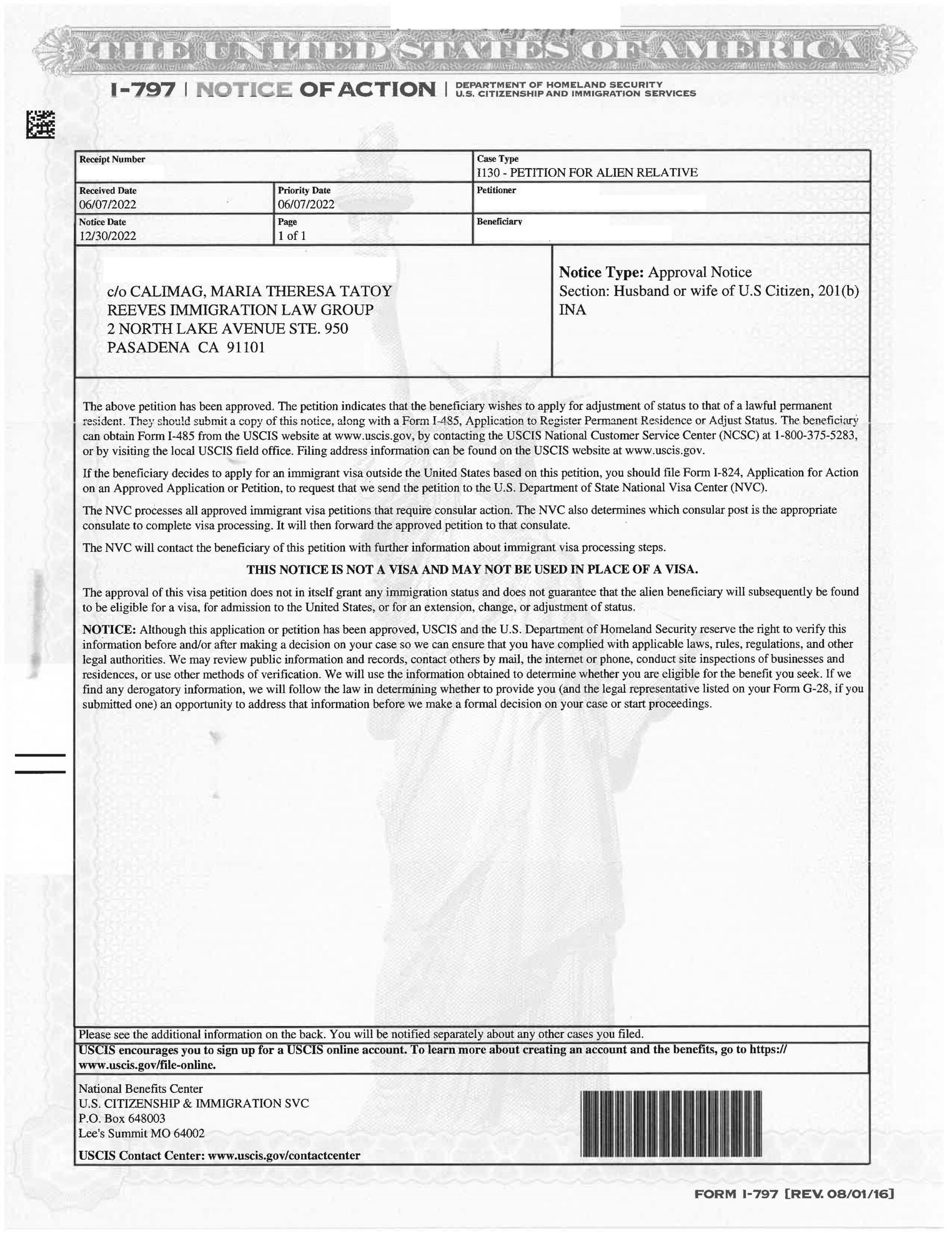 I-130 for Spouse of U.S. Citizen – December 30, 2022 | Reeves