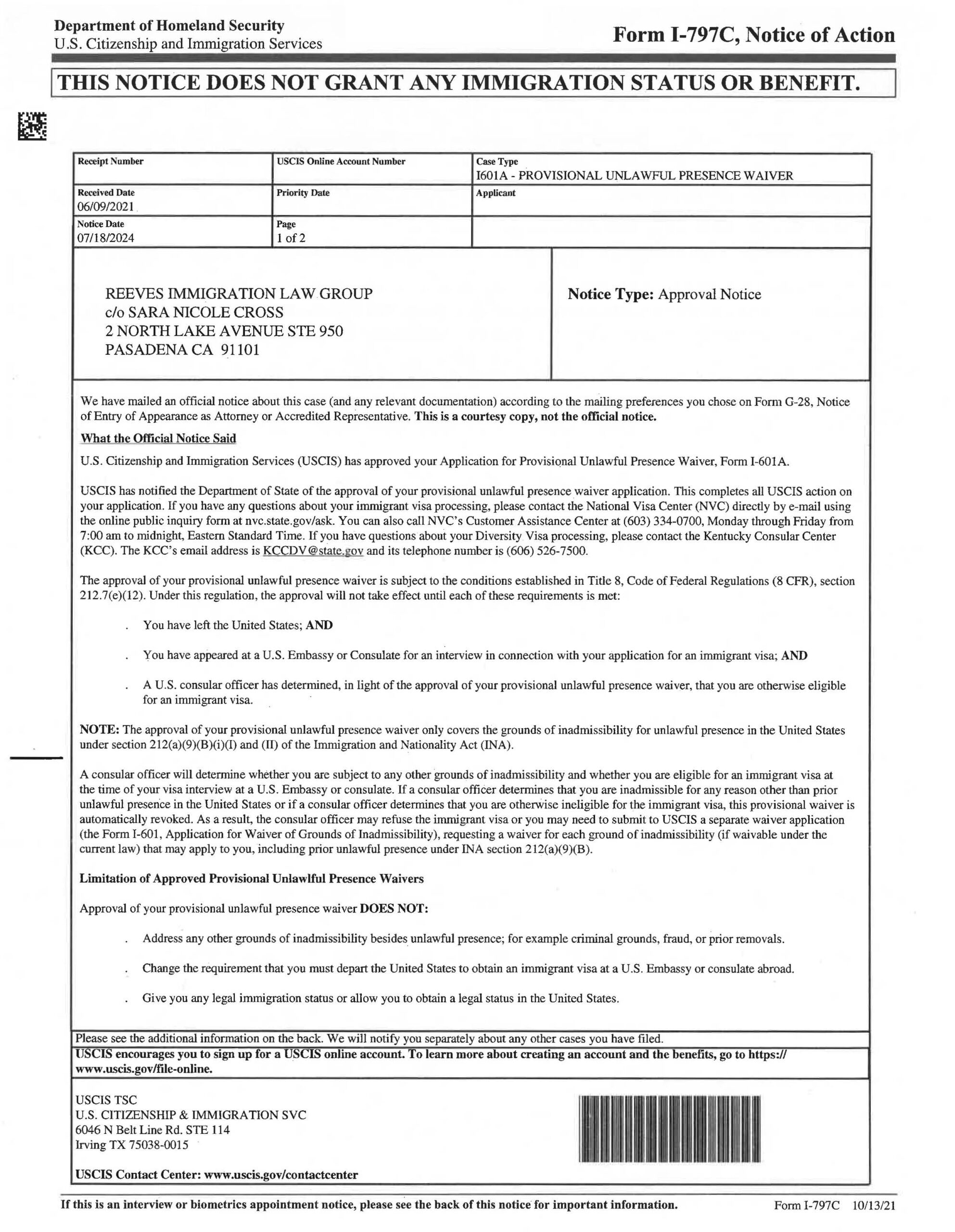 I-601A Waiver – July 18, 2024 | Reeves